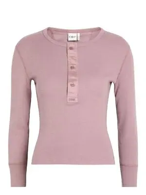 Chloé Henley Cotton Top - Light Purple