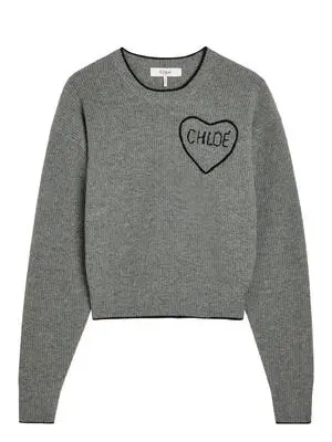 Chloé Logo Embroidered Wool And Cashmere-blend Jumper - Grey