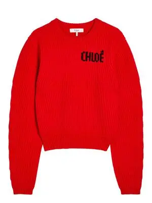 Chloé Logo Wool And Cashmere-blend Jumper - Red