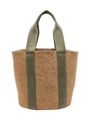 Chloé Woody Logo-embroidered Raffia Basket Bag - Green