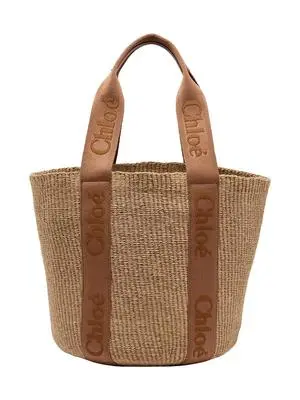 Chloé Woody Logo-embroidered Raffia Basket Bag - Natural