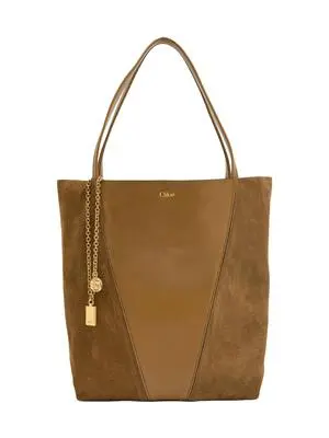 Chloé Spin Medium Panelled Suede Tote Bag - Khaki