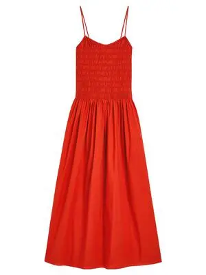 Faithfull The Brand Cotton Maxi Dress With Smocked Bodice - Red