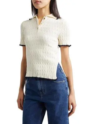 EENK Contrast Trim Cable Knit Polo - Ivory
