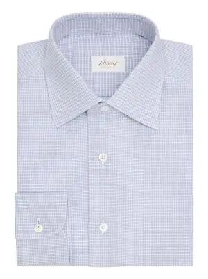 Brioni Cotton Textured-check Point Collar Dress Shirt Blue Multi