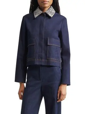 Veronica Beard Barrington Crystal-collar Denim Jacket - Midnight Wash