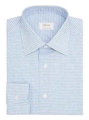 Brioni Ventiquattro Cotton Grid Check Dress Shirt - Blue/white