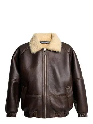 Jacquemus Leather And Shearling Bomber Jacket - Brown