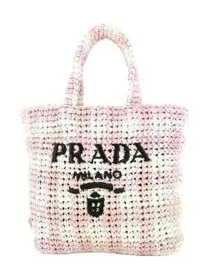 Prada Logo Raffia Small Tote Bag - Multicolour