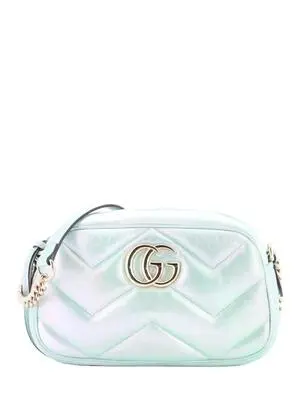 Gucci Gg Marmont Chevron Iridescent Leather Small Shoulder Bag - Green