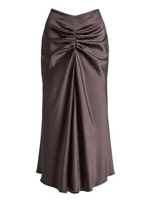 Victoria Beckham Bela Gathered Satin Midi Skirt - Grey