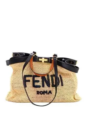Fendi Peekaboo X-raffia Medium Tote Bag - Neutrals
