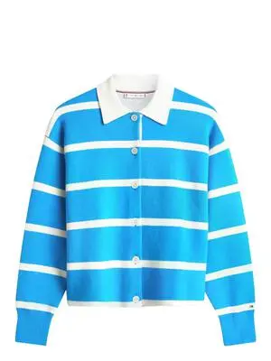 Tommy Hilfiger Striped Collared Cardigan - Blue