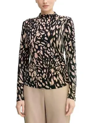 Joseph Ribkoff Printed Ruched Blouse - Black