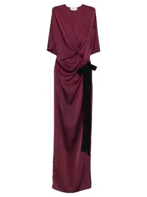V:PM ATELIER Samantha Bow-Knot Draped Maxi Dress Red