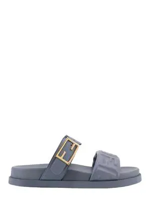 Fendi Embossed Logo Strap Sandals - Blue