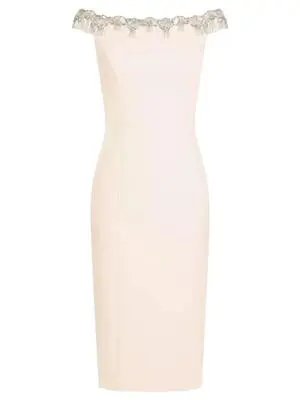 Jenny Packham Valorie Beaded Off-shoulder Midi Dress - Neutrals
