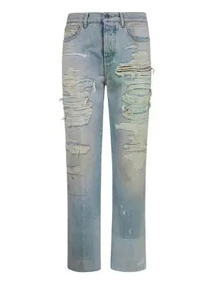 Amiri Distressed Denim Straight Leg Jeans - Blue