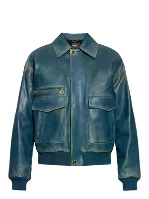 Versace Zip-up Leather Jacket - Blue
