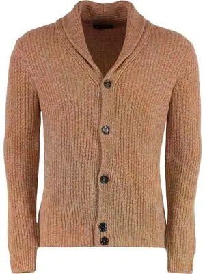 MOORER Shawl-collar Buttoned Cardigan - Brown