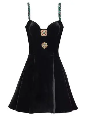 Balmain Jewel-embellished Velvet Mini Dress - Black