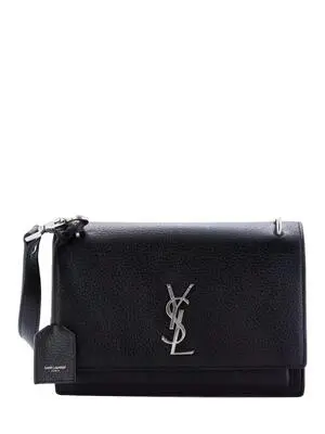 Saint Laurent Sunset Satchel Leather Medium Crossbody Bag - Black