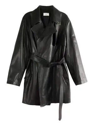 THE ROW Belted Leather Trench Coat - Black