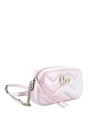 Gucci Gg Marmont Chevron Iridescent Leather Small Shoulder Bag - Pink