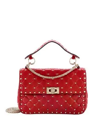 Valentino Garavani Rockstud Spike Flap Bag Quilted Leather Medium Crossbody Bag - Red
