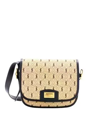 Saint Laurent Flap Satchel Monogram Canvas And Leather Crossbody Bag - Black