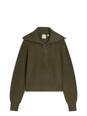 Varley Ribbed Half-zip Knit Sweatshirt - Olive