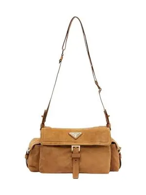 Prada Explore Medium Suede Shoulder Bag - Brown