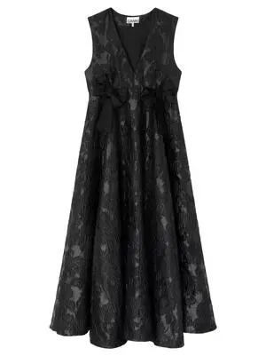 GANNI Floral Bow Midi Dress - Black