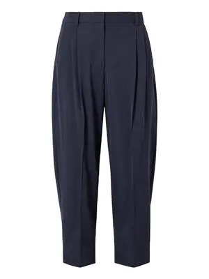 Stella McCartney Pleated Cropped Tapered Wool Pants - Blue