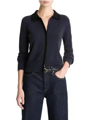 Vince Contrast-trim Wool & Cashmere-blend Collared Cardigan - Black