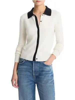 Vince Contrast-trim Wool & Cashmere-blend Collared Cardigan - Blue