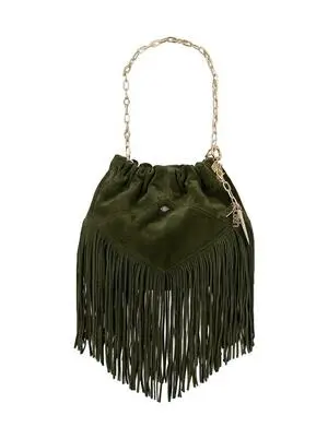 Ba&sh Mini June Fringe Suede Tote Bag - Green