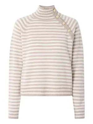 Max Mara Striped Cashmere Turtleneck Sweater - Ivory