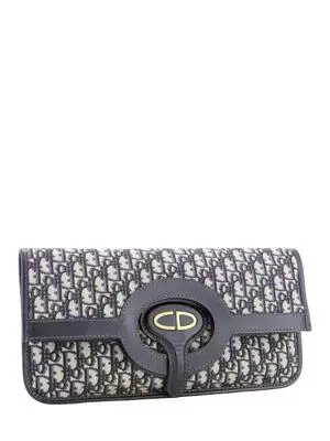 Dior Fold Over Oblique Canvas Clutch Bag - Blue
