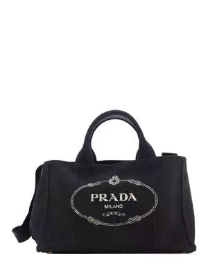 Prada Canapa Convertible Canvas Medium Tote Bag - Black