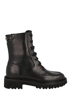 FERRAGAMO Leather Combat Boot - Black