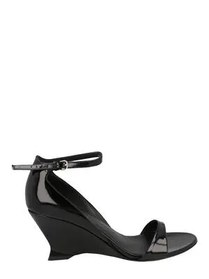 FERRAGAMO Vidette Patent Leather Wedge Sandals - Black