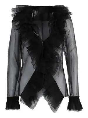 Givenchy Ruffled Silk Organza Blouse - Black