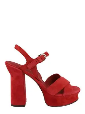 FERRAGAMO Sonya Suede Platform Sandal - Red
