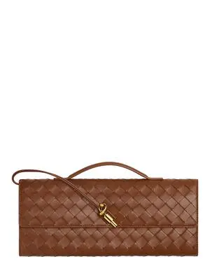 Bottega Veneta Intrecciato Leather Clutch With Metallic Knot Amber