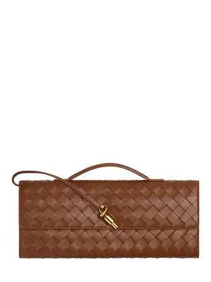 BOTTEGA  VENETA Intrecciato Leather Top Handle Clutch - Amber