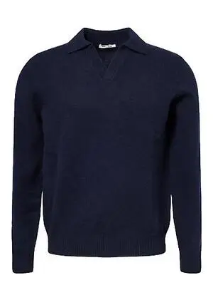 Soft Goat Relaxed-fit Cashmere Jumper With Polo Collar - Navy