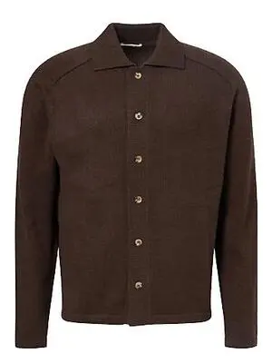 Soft Goat Cashmere Knitted Cardigan With Collar - Mocha