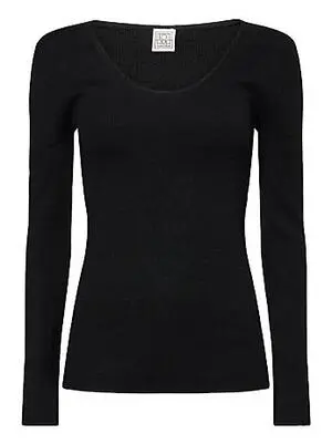 TOTEME Ribbed Scoop-neck Stretch-wool Blend Top - Black