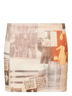 Jean Paul Gaultier Printed Ribbed Stretch-cotton Mini Skirt - Ecru Light Grey Red